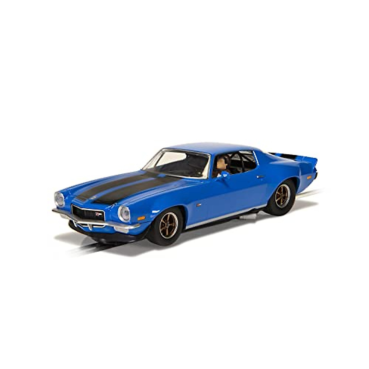 Scalextric American Street Duel 1970's Camaro vs. Mustang 1:32 Slot Car Race Track Set C1429T, Blue & Red