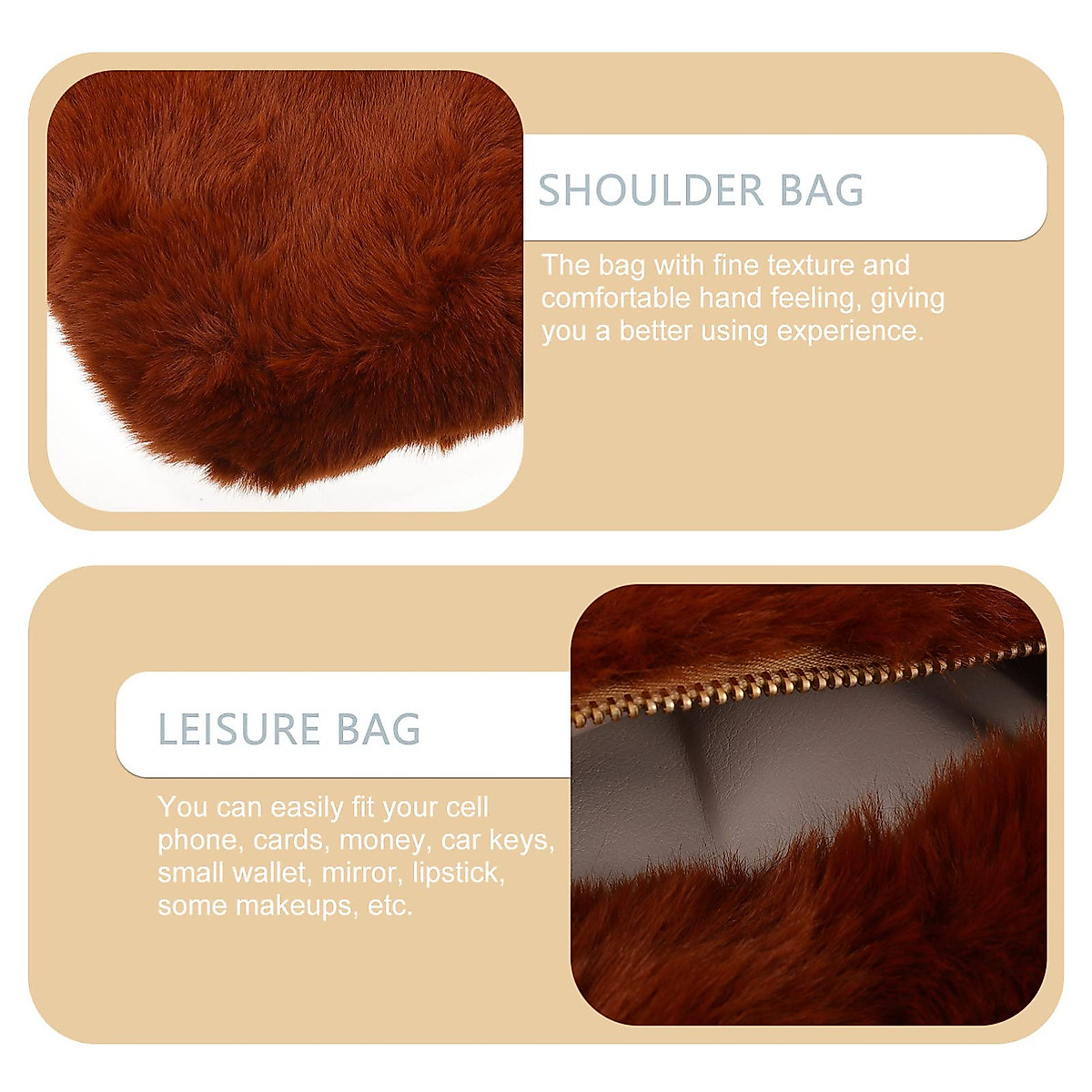 GALPADA Heart Purse Plush Heart Shaped Crossbody Bag with Chain Cute Fluffy Shoulder Bag for Women Lady Valentine- Brown