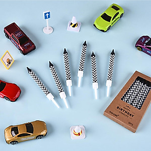 PHD CAKE 36 Pcs Racing Cars Themed Birthday Candles, Black and White Checkered Flag Candles, Kid's Party Decoration