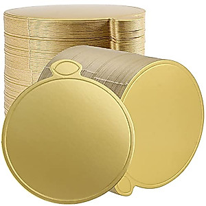SINJEUN 500 PCS 3.5 Inch Mini Cake Boards, Round Golden Cardboard Mousse Cake Base, Mousse Cake Paper Board Cupcake Circles Tray Pastry Dessert Board with Tab for Decorating, Displaying