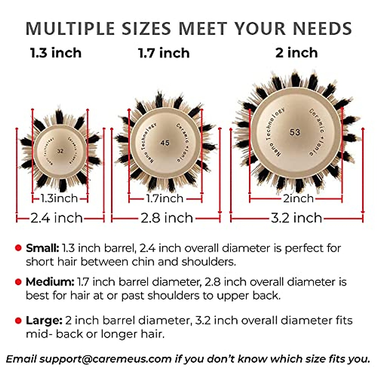 Vented Thermal Round Brush with Boar Bristles for Blow-drying, Curling Short Hair (Chin to Neck), Small Ceramic Roller (1.3" Barrel, 2.4" with Bristles)