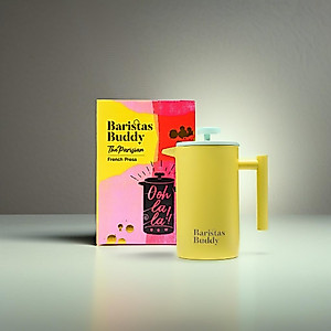 BaristasBuddy Yellow French Press Coffee Maker - Colorful, Retro And Stylish Insulated Coffee Brewer - Large Size Brews 4 Cups