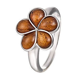 Aloha Jewelry Company Sterling Silver Koa Wood Plumeria Wedding Band Promise Ring (8)