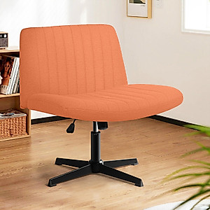 LEMBERI Fabric Padded Desk Chair No Wheels, Armless Wide Swivel Home Office Desk Chair,120° Rocking Mid Back Ergonomic Computer Task Vanity Chair for Office, Home, Make Up,Small Space (Brown)