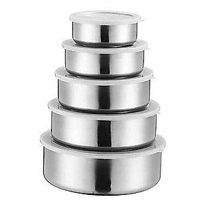 ALOEU Stainless Steel Food Storage Lunch Box Bowls with Lids - Modern, Stackable, Dishwasher Safe - 5 Pack (10cm, 12cm, 14cm, 16cm, 18cm) - FOOD STORAGE CONTAINER