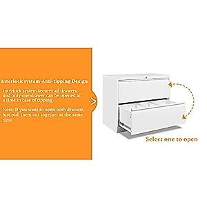 Bonnlo Classic White 2 Drawer File Cabinets for Home Office, Metal Lockable File Cabinet for Letter/Legal Size File Folders, Wide Lateral File Cabinet and Printer Stand, Simple Assembly Required