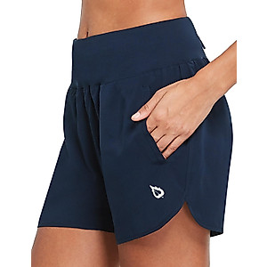 BALEAF Women's 5" Workout Shorts Gym Running Shorts Athletic with Liner High Waistband Quick Dry Sports Zipper Pockets Navy S