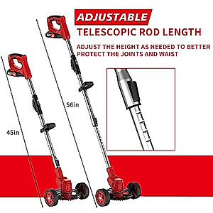 Electric Weed Eater Cordless Weed Wacker Battery Powered, Lightweight Foldable Brush Cutter Grass Trimmer Lawn Edger with 2 2Ah Battery Operated, Wheeled No String Weed Whacker for Garden Yard