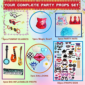 Large Funny Photo Booth Props for Adults, Photo Booth Props Set for New Years, Birthday, Wedding, Bachelorette, All Theme Party, Graduation, Funny Hats, Novelty Glasses, Wig, Inflatable, Magic Scarf