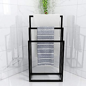 Moveable Metal Freestanding Towel Stand with 3 Towel Bars, 3 Tier Towel Rack for Bathroom, Floor Standing Towel Holder Without Drilling Hole for Bathroom Accessories. (17.7L X 8.6W X 33.8H)''/Black