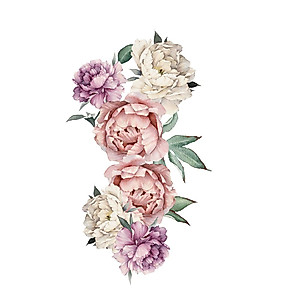 Peony Rose Flowers Wall Sticker,Peel & Stick Removable Wall Art Decals for Sofa Background Living Room Bedroom Kitchen Nursery Room Decorations,Vintage Pink