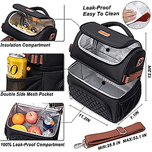 Artelaris Lunch Bag for Men Women, Large Double Deck Lunch Box Tote for Work, Dual Compartment Insulated Leakproof Lunchbox Cooler for Adult with Shoulder Strap & Side Pocket for Picnic Hiking Outdoor