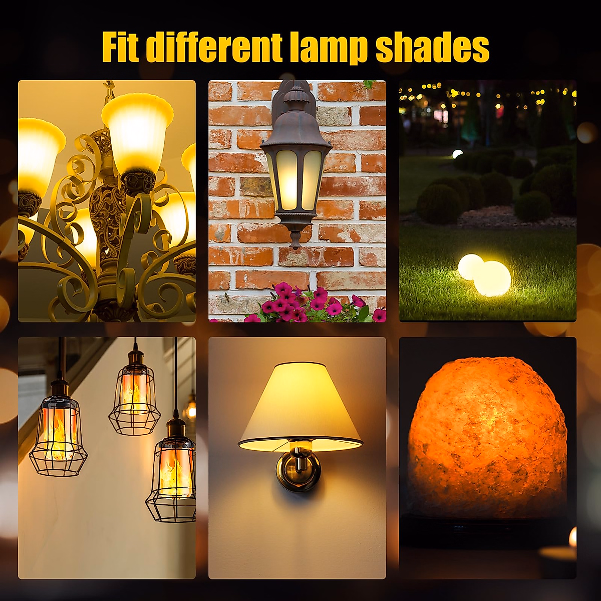 VIHOSE 12 Pcs 4 Modes LED Flame Light Bulbs Flickering Light Bulbs Christmas Fire Light Bulb E26 Base Flame Light for Outdoor Lights Christmas Party Indoor Church Bar Home Decor (Yellow)