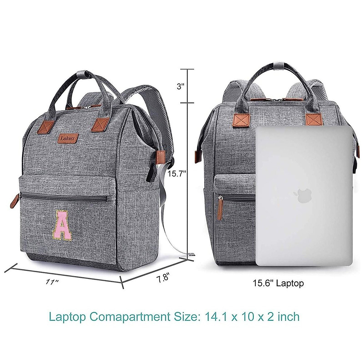 Personalized Initial Laptop Backpack for Women-Waterproof Teacher Backpack/College Backpack/Nurse Backpack for Work,Travel Bckapack with 15.6" Laptop Compartment-Birthday Gift for Women