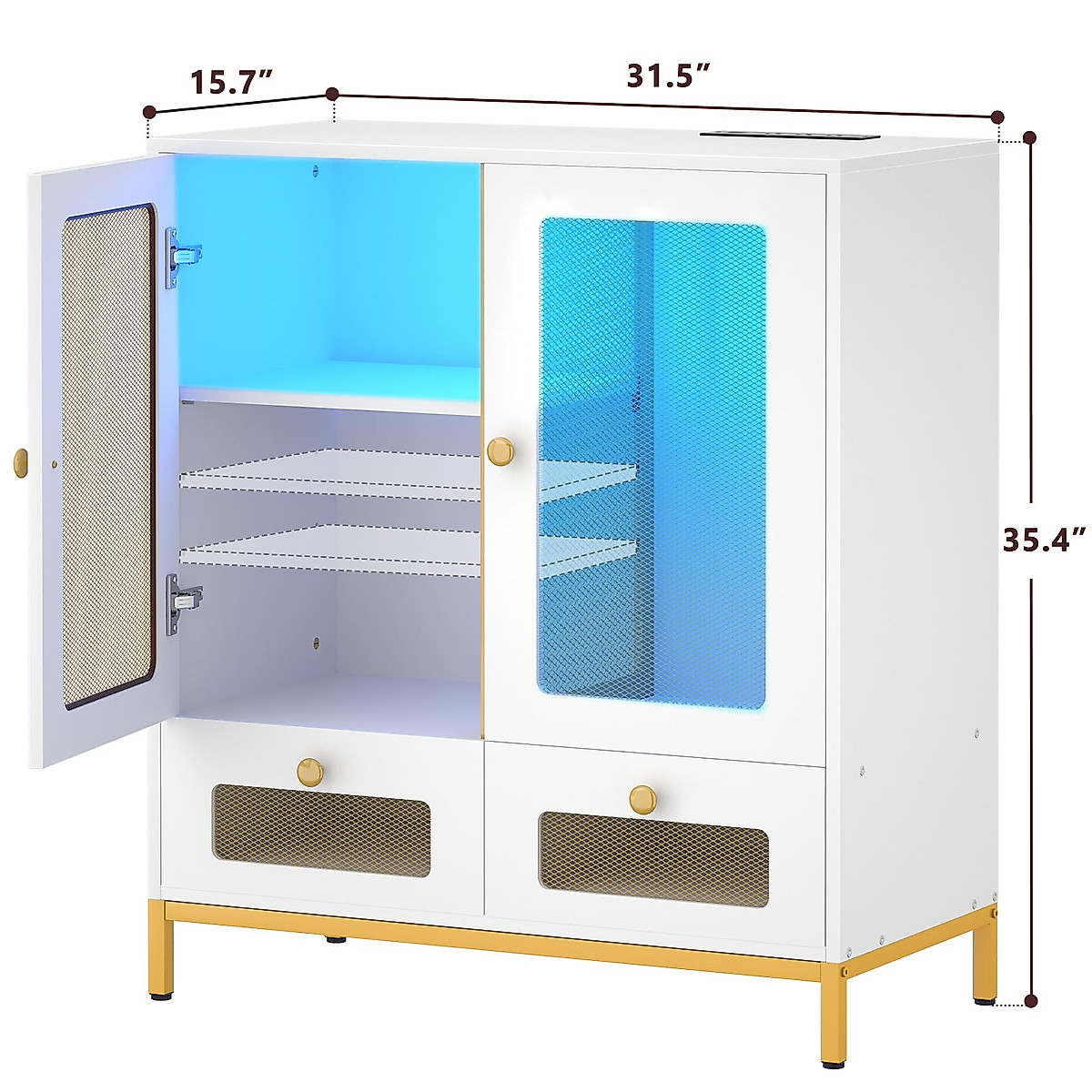 Sideboard Buffet Cabinet with Storage, Wine Bar Cabinet with Power Outlet & LED Light, Kitchen Storage Cabinet with Drawers, Liquor Coffee Bar Cupboard Buffet Table for Dining Room, White