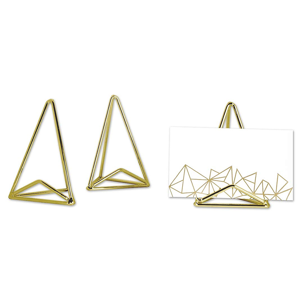 Koyal Wholesale Modern Metal Geometric Triangle Wedding Place Card Holders, Set of 12 Gold Table Number Holders