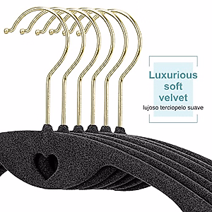 Velvet Clothes Hangers, ESEOE 50 Pack No Shoulder Bumps Suit Hangers with Swivel Hook, Ultra Thin Space Saving, Wide for Coat, Sweaters, Jackets, Shirt, Pants, Dresses (Dark Grey with Gold Hook)
