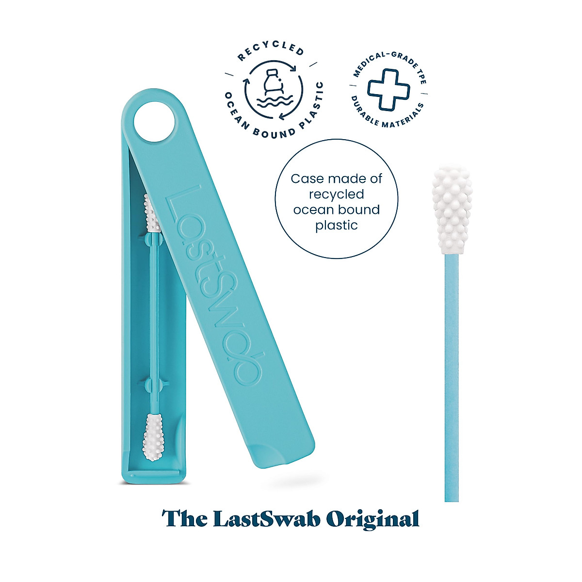 LastSwab® Reusable Cotton Swabs for Ear Cleaning - Sanitary Alternative to Single-Use Q Tips - Easy to Clean - Comes with a Convenient Travel Case Holder - Blue