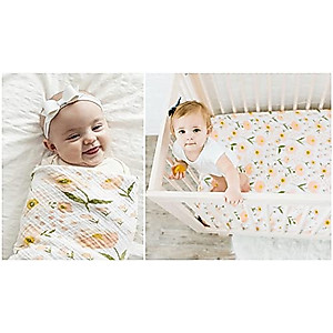 Little Jump 3 Pack Muslin Swaddle Blankets Solid Colors, Large 47 x 47 inches Muslin Blankets for Girls & Boys, Baby Receiving Swaddles, Newborn Gifts (Solid Floral)