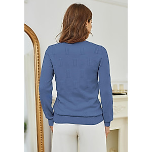Women's Fall V Neck Casual Long Sleeve Ribbed Knit Sweater Ladies Pullover Sweater Jumper Tops (Blue,M)