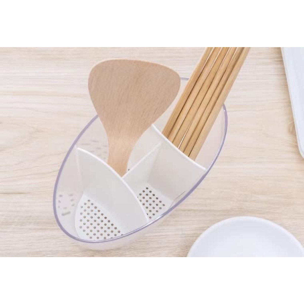 Gttyowyin Plastic Cutlery Storage Organizer Caddy- RV Utensil Caddy, Silverware,3 Compartments, Organizes Forks, Knives, Spoons, Indoor/Outdoor Use, Clear