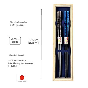 Premium Japanese Chopsticks Reusable 2prs Set [ Made in Japan ] Traditional Lacquer Art Wooden Chopsticks B (Splashed Pattern BL/BR(2KR019))
