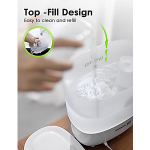 Oraimo Humidifiers for Bedroom, Top Fill Cool Mist Humidifier, 26dB Quiet, Easy to Clean, 2.5L Ultrasonic Humidifier & Essential Oil Diffuser with Night Light, BPA-Free (light white)