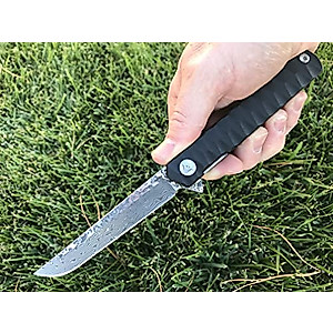 TACTICAL GEARZ Damascus Pocket Knife for EDC! G10 Handle! 67 Multi Layered Damascus Blade & VG10 Core! Includes Sheath! (Vela XT)
