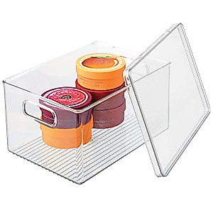mDesign Plastic Storage Bin Box Container, Lid, Built-in Handles, Organization for Makeup, Hair Styling Tools, Accessories in Bathroom Cabinet, Cupboard Shelves, Ligne Collection, 2 Pack, Clear/Clear