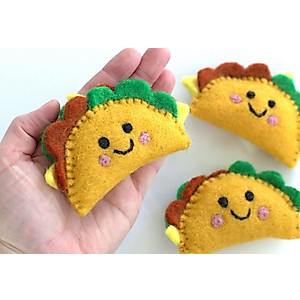 Taco Christmas Ornament- SET OF 1 or 3- Tacos Approx. 2.5" x 3.75"- 100% Wool- Pretend Play- Taco Tuesday- Christmas Tree Decor With Hooks- Winter Holiday Decoration- Handmade Gift Idea