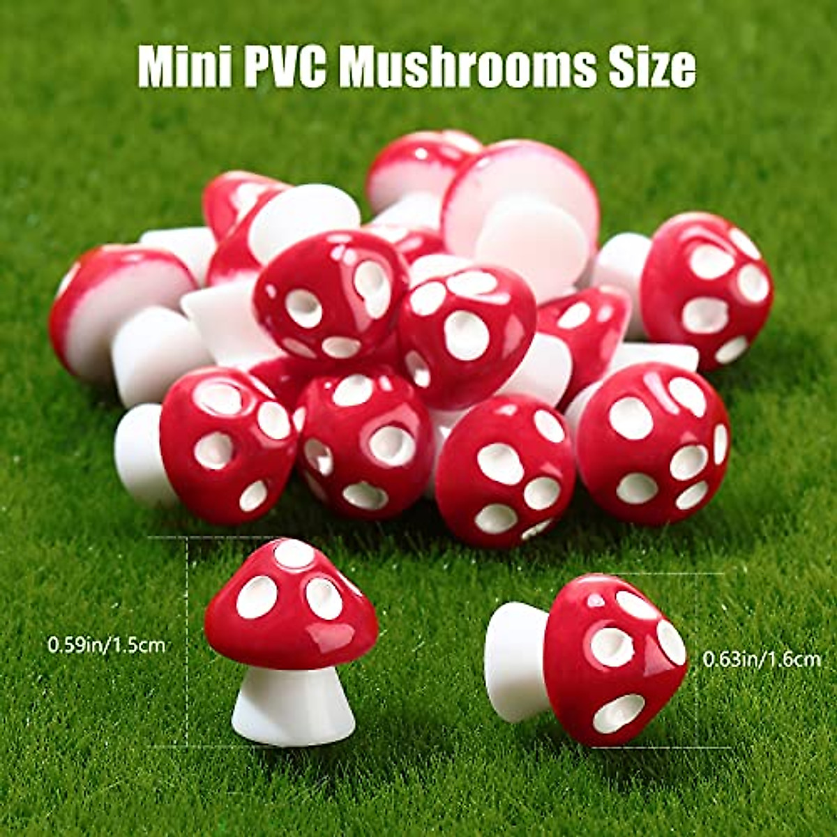 Jetec 24 Pieces Mini Garden Mushroom Miniature Figurine Garden Mushroom Accessories Ornament Mushroom Model Landscape Plant Pot Bonsai Craft for Home Party Decoration Supplies, Red