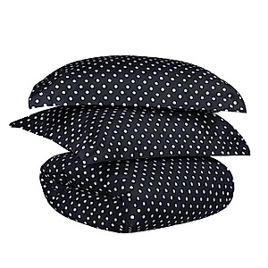 SUPERIOR Cotton Blend Duvet Cover Set, Polka Dot Design, Includes 1 Duvet Cover with Button Closure 1 Pillow Sham, Luxury Bedding, Sateen Weave, Twin, Black