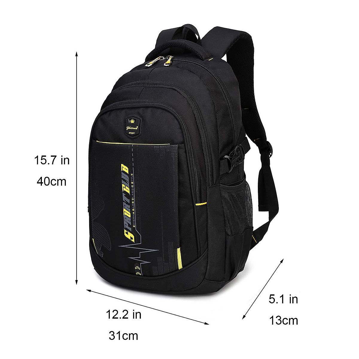 goldwheat School Backpacks Student Bookbag Casual Shoulder Daypack Travel Back Pack for Teen Boys (Black-3)