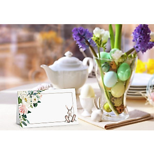 Table Place Card, Easter Tent Style Cards, Pack of 25 Half-Fold Reception Place Card, Cute Easter Egg Bunny, Easter Table Decor for Spring Wedding, Baby Shower, Dinner Party(F01)