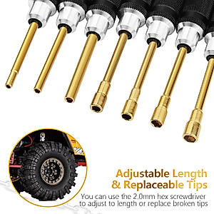 RC Tools Kit 7PCS Hex Nut Screwdriver Set with 5.0/4.5/4.0/3.5/3.0/2.5/2.0 Box Hobby Tools Hexagon Nut Wrench Repair Tools Compatible with SCX24 Traxxas Redcat RC Cars Trucks