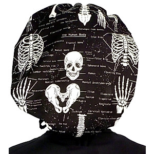 Sparkling EARTH Human Body Skeleton (Glow in The Dark) Banded Bouffant Ponytail Classic Surgical Style Scrub Working Cap - Made in The USA!