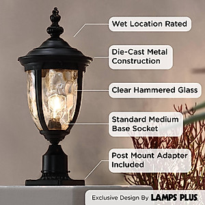 John Timberland Bellagio Traditional Post Light Pier Mount Textured Black 22 3/4" Clear Hammered Glass for Exterior House Porch Patio Outside Deck Garage Yard Garden Driveway Home Lawn Walkway