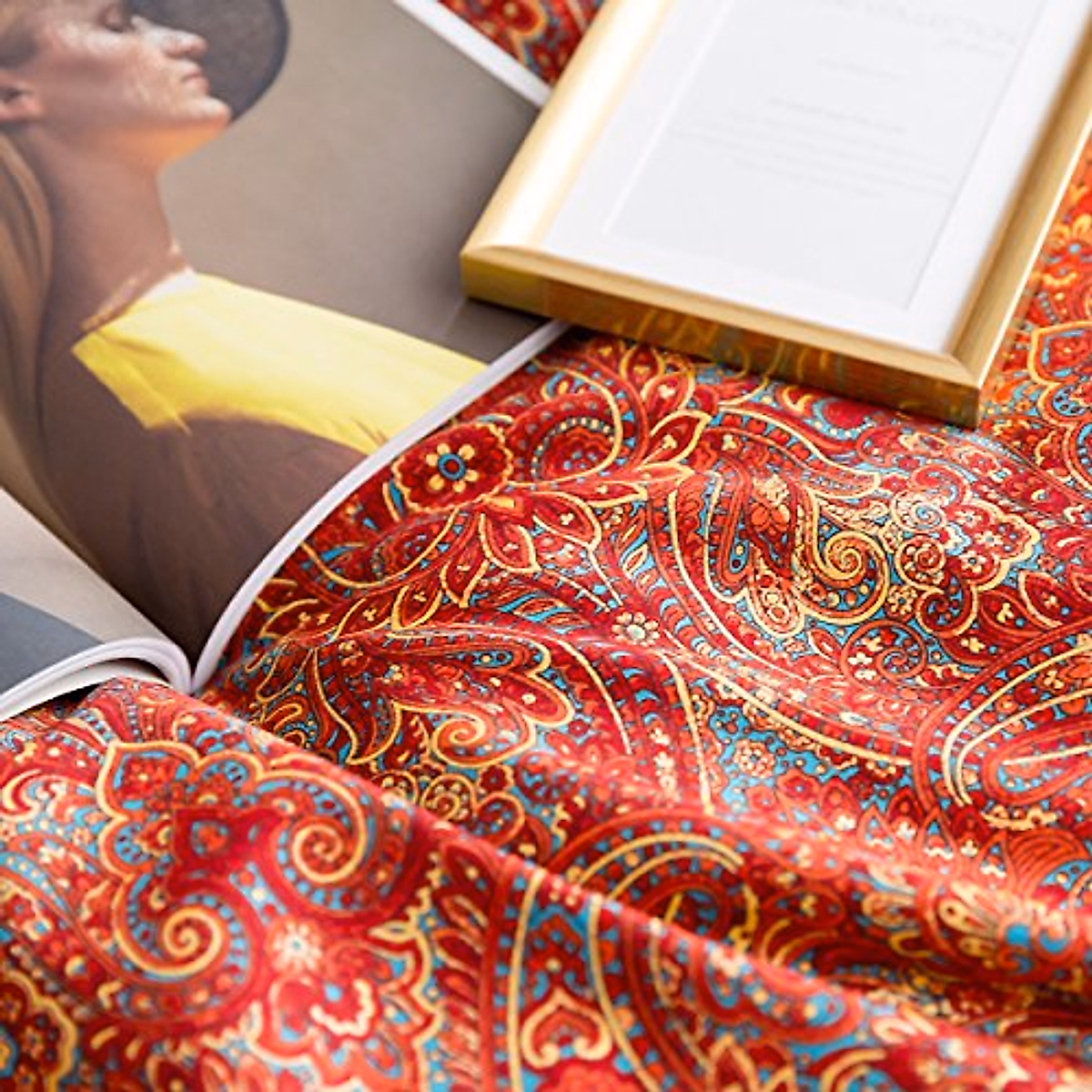 Eikei Boho Paisley Print Luxury Duvet Cover and Shams 3pc Bedding Set Intricate Tuscany Bohemian Damask Medallion 350TC Egyptian Cotton Sateen (King)