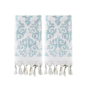 SKL Home Mirage Fringe 100% Turkish Cotton Hand Towel Set, Aqua