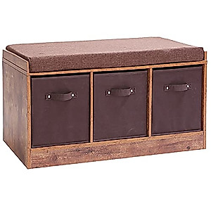 Iwell Storage Bench, Retro Toy Box Storage Chest, Entryway Bench with Storage Drawer & Removable Padded Cushion, End of Bed Storage Bench for Bedroom, Living Room, Mudroom, Rustic Brown