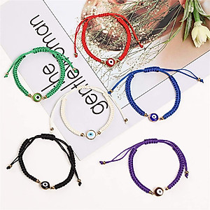 The Woo's Evil Eye Braided Rope Bracelet Handmade Lucky Protection Bracelets Adjustable Red String Hamsa Charm Bracelet Wish Friendship Jewelry for Mens Women Boys-Green