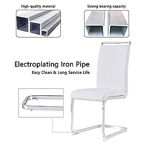 Ebullient 63" Glass Dining Table Set for 6 Modern Tempered Glass Top Dining Room Table with 6 Pcs White Faux Leather Dining Chairs，Kitchen & Dining Room Sets (Silver Base, White)