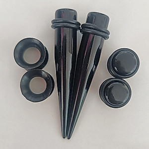 50PCS Gauges Kit Ear Stretching 14G-00G Tunnel Plug Taper Set Ear Gauges Expander Set Body Piercing Jewelry Gifts for Men and Women Black