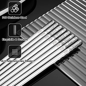 ArderLive Reusable Chopsticks with Case, Stainless Steel 316 Travel Chop Sticks, Japanese Chinese Korean Chopsticks for Bento box, Picnic, Office, Dishwasher Safe, 9.4 in Blue+Pink