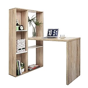 FurnitureR Computer Desk Spacoius Home Office Writing Corner Gaming Table Vintage Design Work Station Convenient for Study Room Bedroom, 47.2-Inch with Large Shelves, Oak