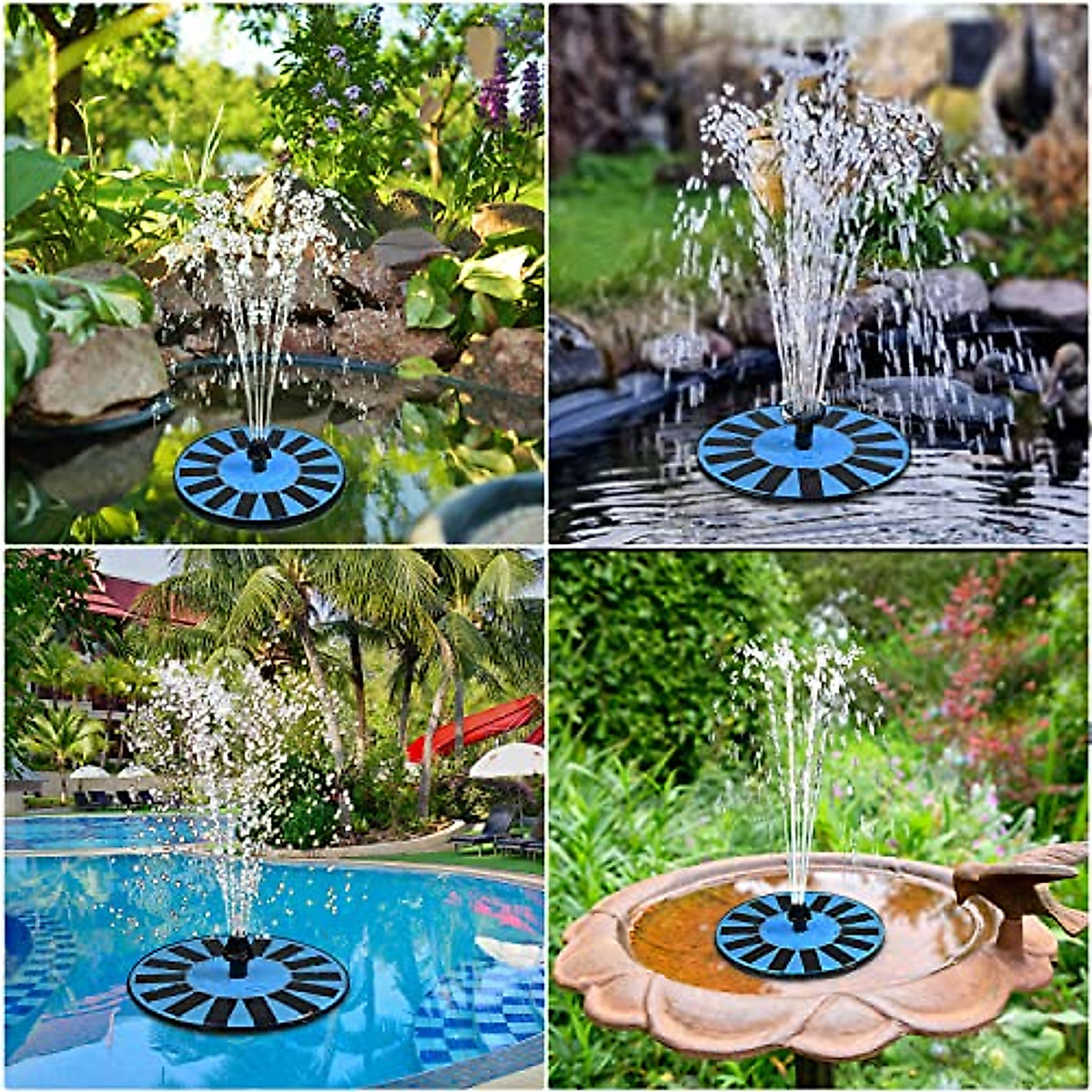 ZOLOCHEL Solar Fountain Upgraded 100% Glass Covered， Solar Powered Bird Bath Water Fountains with 8 Nozzles & 4 Fixers for Garden, Pond, Pool, Fish Tank Decoration