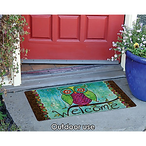 Toland Home Garden 800004 Rainbow Owl Welcome Door Mat 18x30 Inch Bird Outdoor Doormat for Entryway Indoor Entrance
