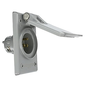 Leviton 5278-CWP Straight Blade Flanged Male Power Inlet Receptacle, 15 A, 125 V, Nylon Face, Body and Strap, Gray