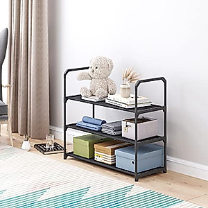 SHELAKET 3-Tiers Stackable Shoe Rack, Expandable & Adjustable Waterproof Fabric Shoe Shelf Storage Organizer For Closet Bedroom Entryway (Black)