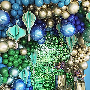 Blue and Green Balloon Garland Kit, Navy Blue Dark Green Balloon Garland Arch Kit with Double Layer Chrome Blue Balloons, Metallic Green Blue Balloons Green Confetti Balloons for Birthday Party Decor